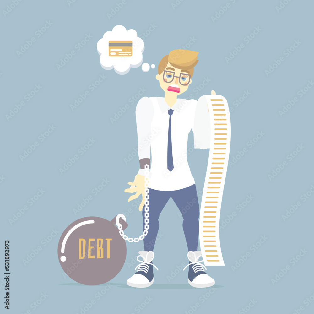 sad man holding and looking at a long credit card bill, tax, debt ...