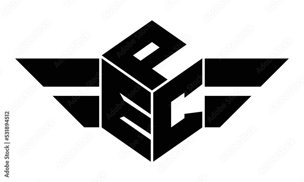 PEC three letter gaming logo in polygon cube shape logo design vector ...