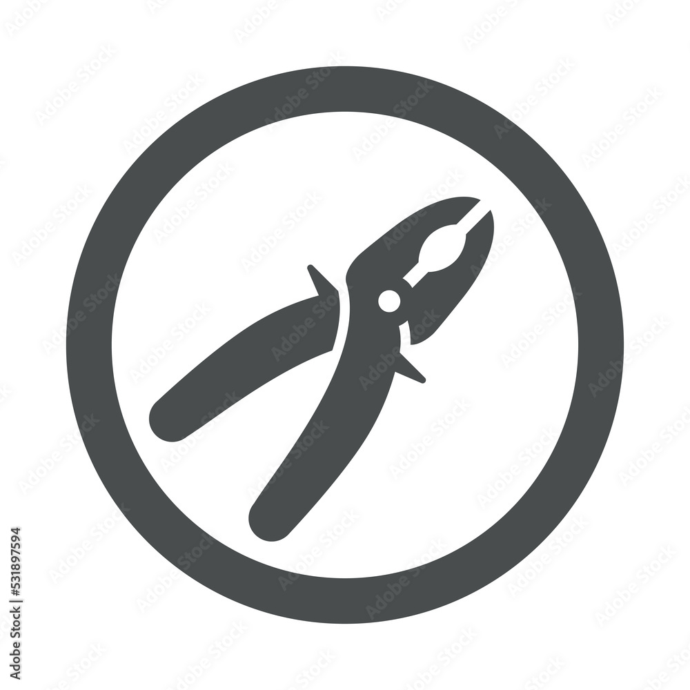 Logo pliers. Silueta de herramienta alicates en círculo color gris ...