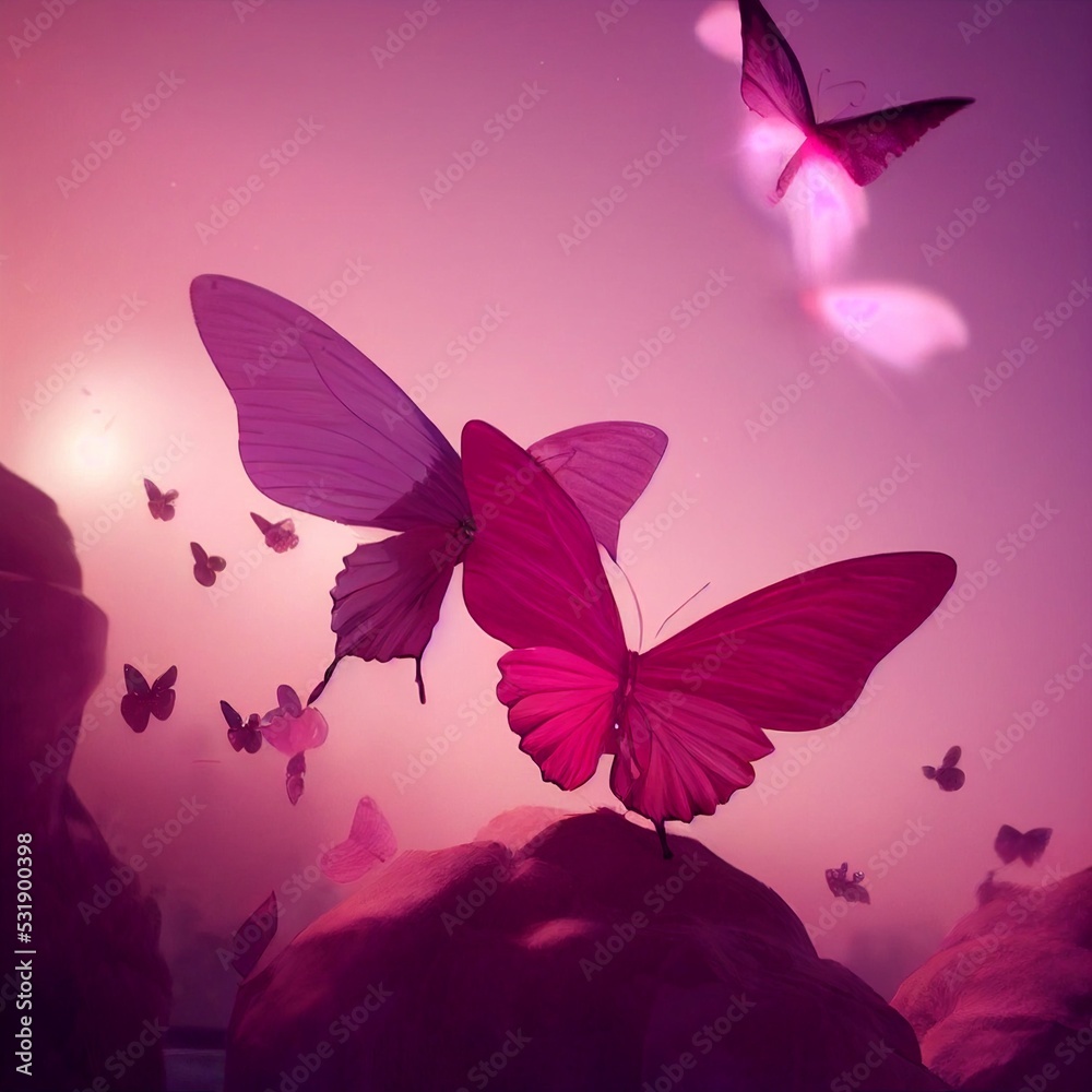 Pink butterflies in the sky, 3d illustration Stock Illustration | Adobe ...