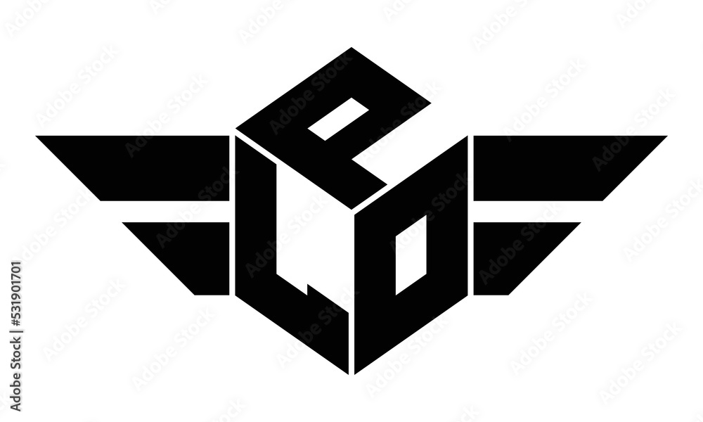 PLO three letter gaming logo in polygon cube shape logo design vector ...