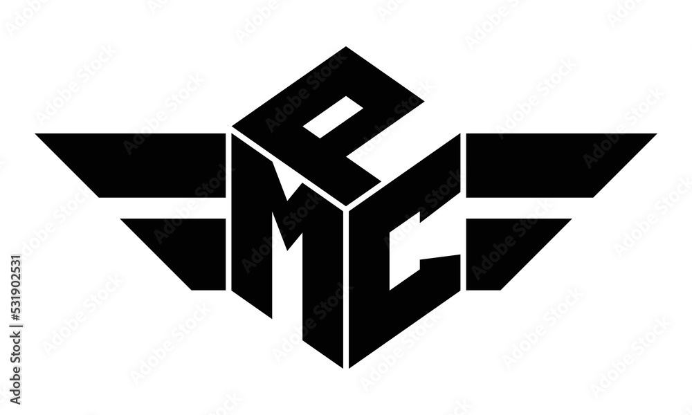 PMC three letter gaming logo in polygon cube shape logo design vector ...