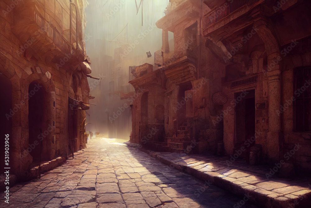 Historic streets and alleyways of an ancient civilisation. Volumetric ...