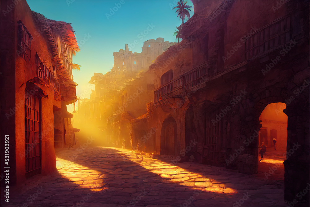 Historic streets and alleyways of an ancient civilisation. Volumetric ...