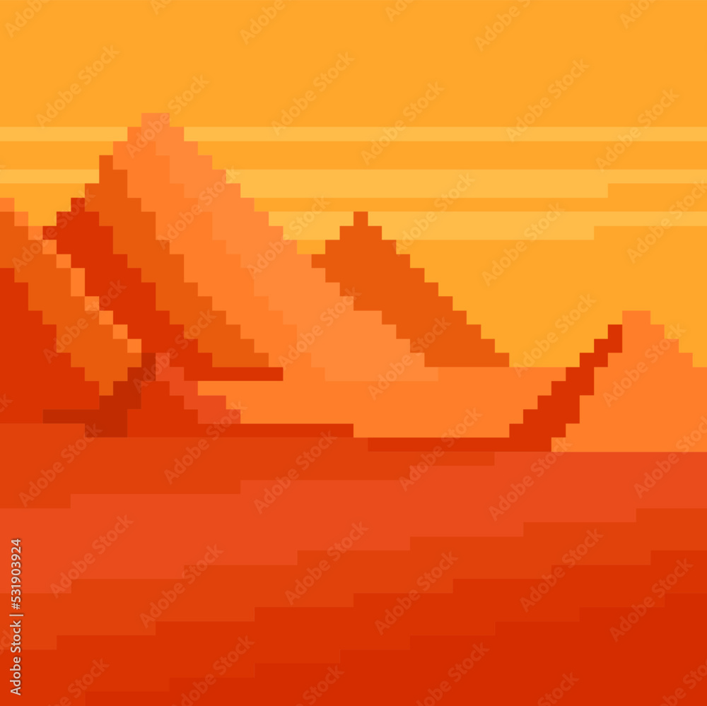 Desert background with pyramids. Pixel art. EPS 10 vector. Stock Vector ...