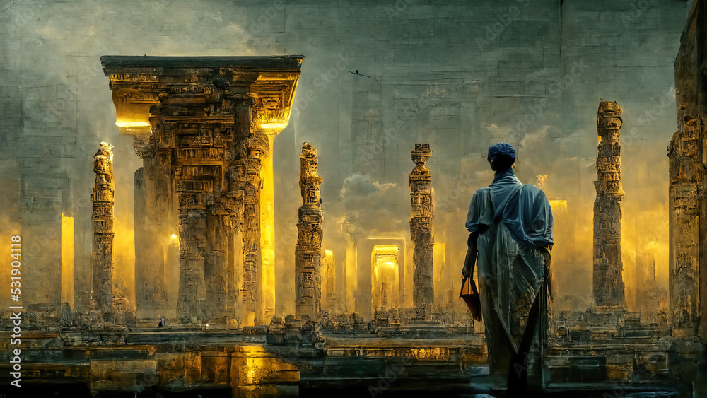 Egyptian Pharaoh standing inside an illuminated palace. Sleek ...