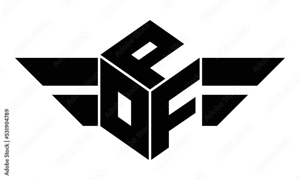 POF three letter gaming logo in polygon cube shape logo design vector ...