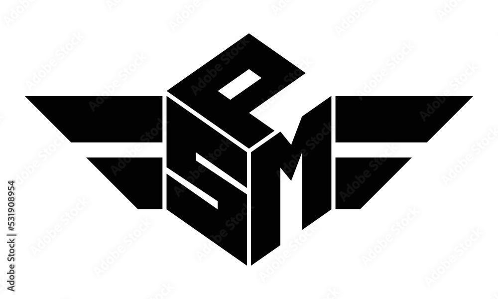PSM three letter gaming logo in polygon cube shape logo design vector ...