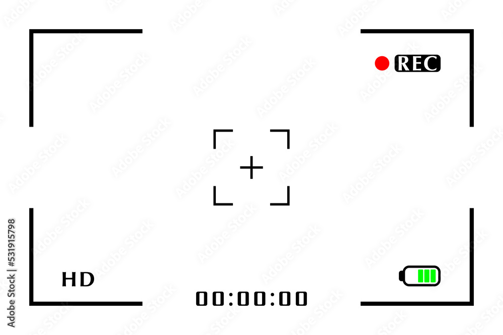 Video camera frame with record indicator. Photo camera viewfinder ...