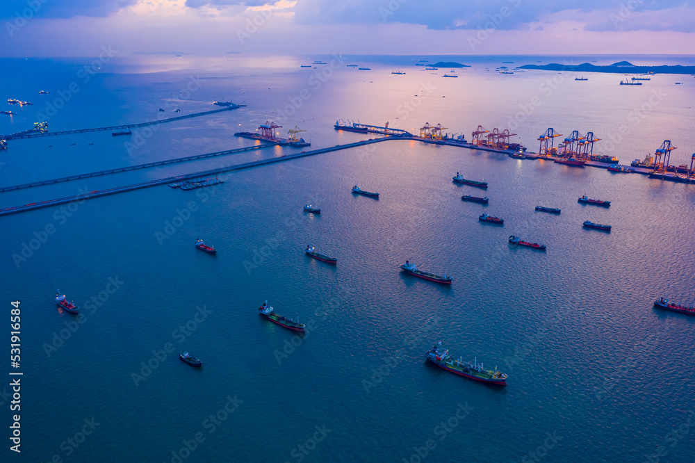 Aerial top view of Oil/Chemical LPG tanker ship Oversea transportation ...