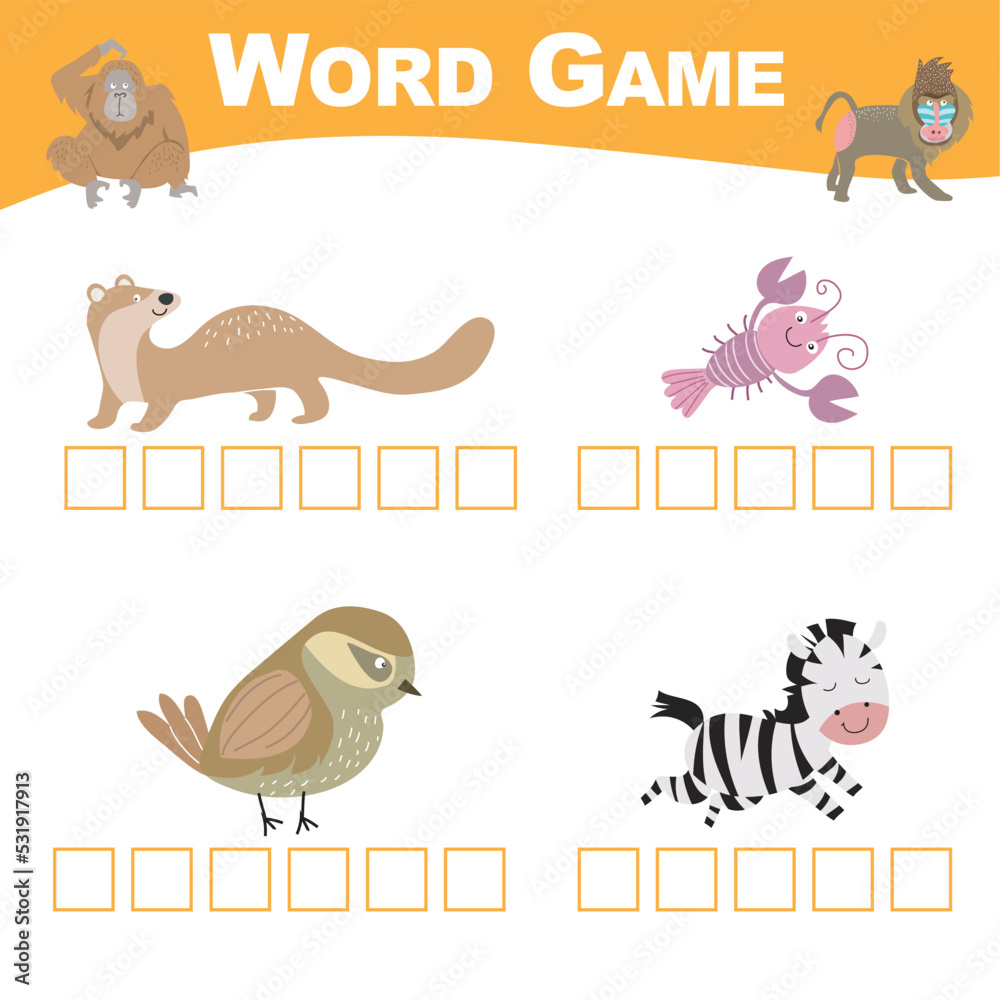 Word game sheet. Complete the words. Animals Theme Names Worksheet ...