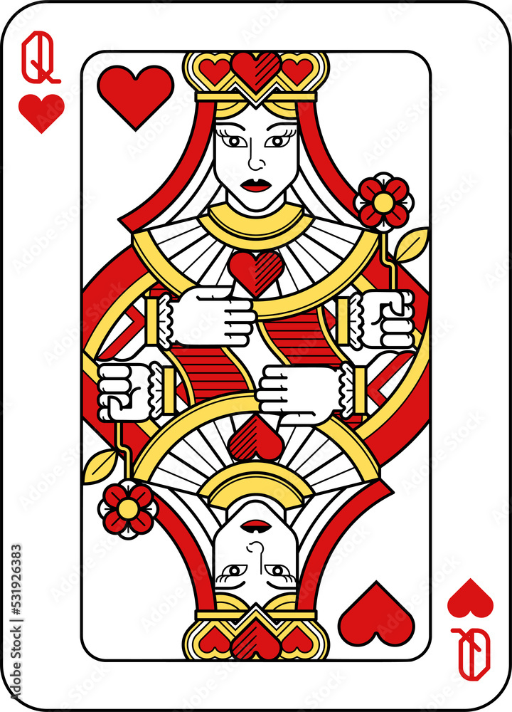 Playing Card Queen of Hearts Red Yellow and Black Stock Illustration ...