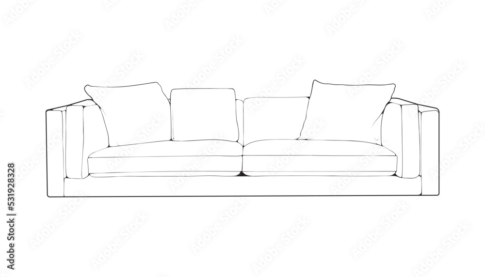 Sofa or couch line art illustrator. Outline furniture for living room ...