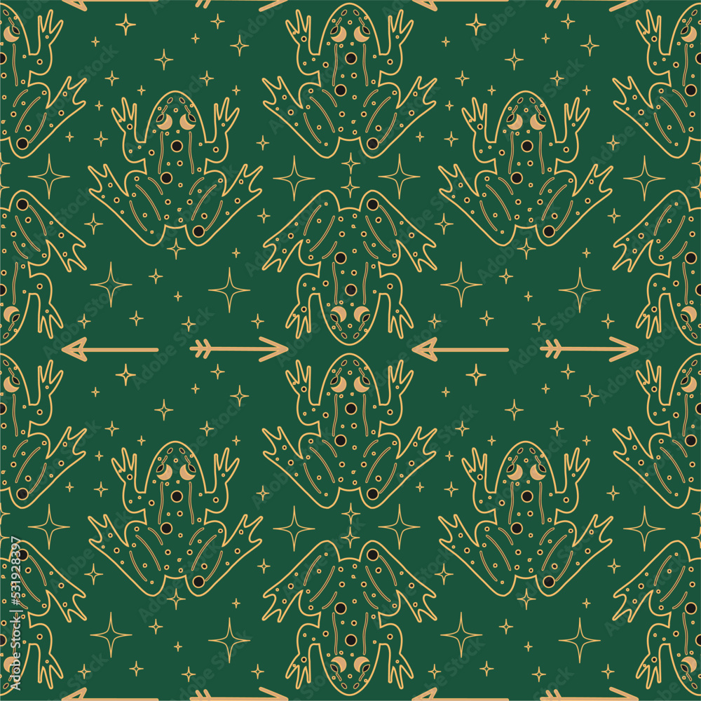 Magic frogs, arrows and stars, seamless pattern. Mystical esoteric ...