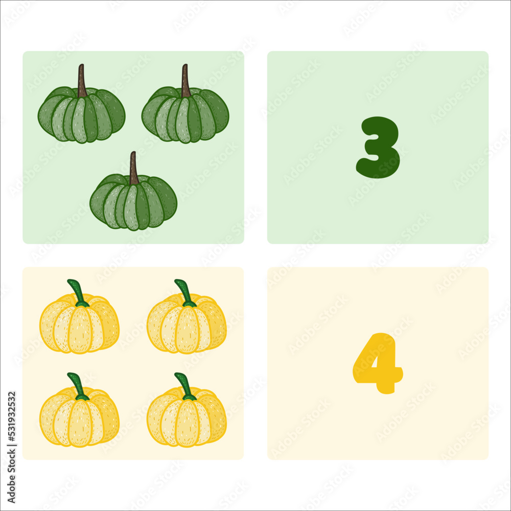 Cartoon set with learning numbers 3-4 Stock Vector | Adobe Stock