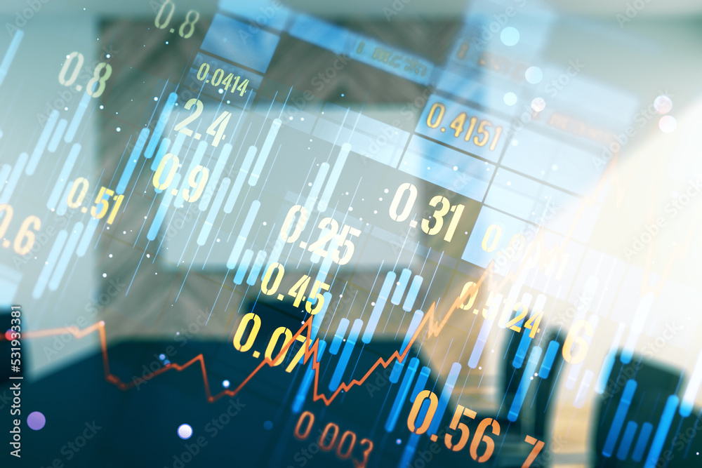 Abstract virtual financial graph hologram on a modern furnished ...