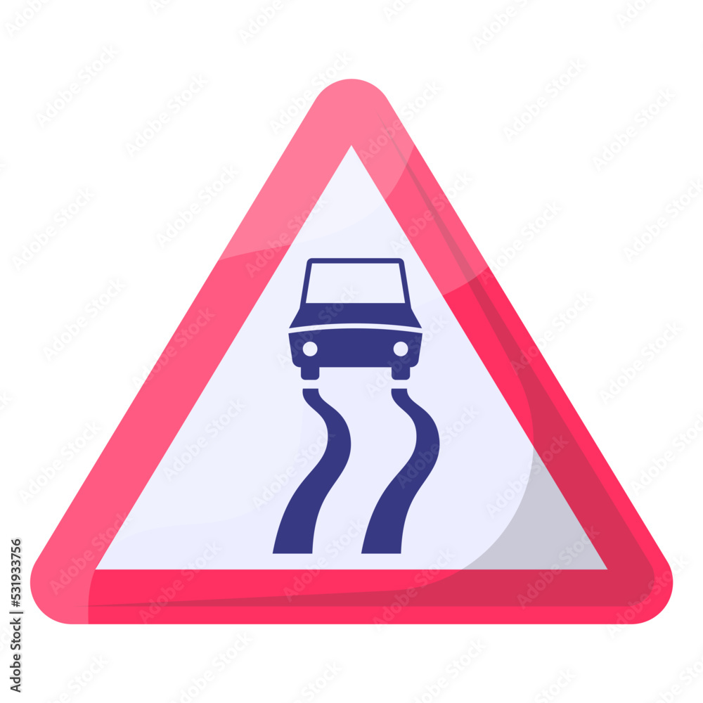 Slippery Road when Wet red triangle concept, Wet and Snowy Path Vector ...