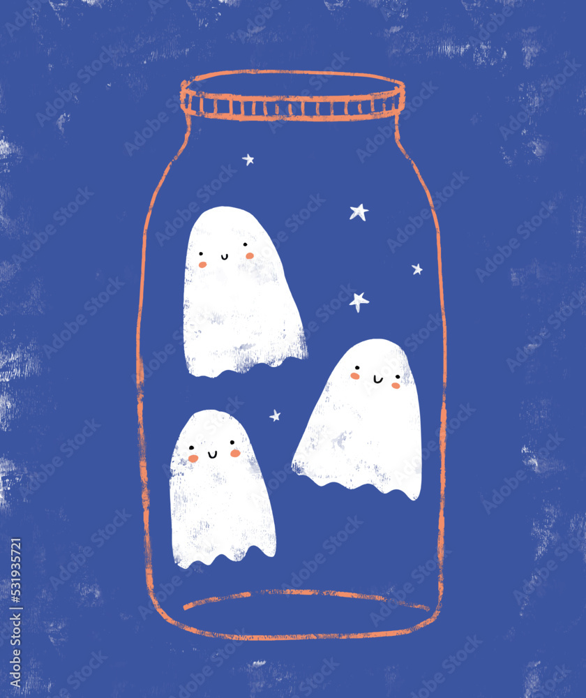 Cute Halloween Vector Illustration with Three Little Ghosts in a Big ...