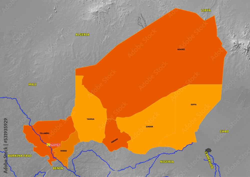 Administrative and political colored vector Map of Niger with colourful ...