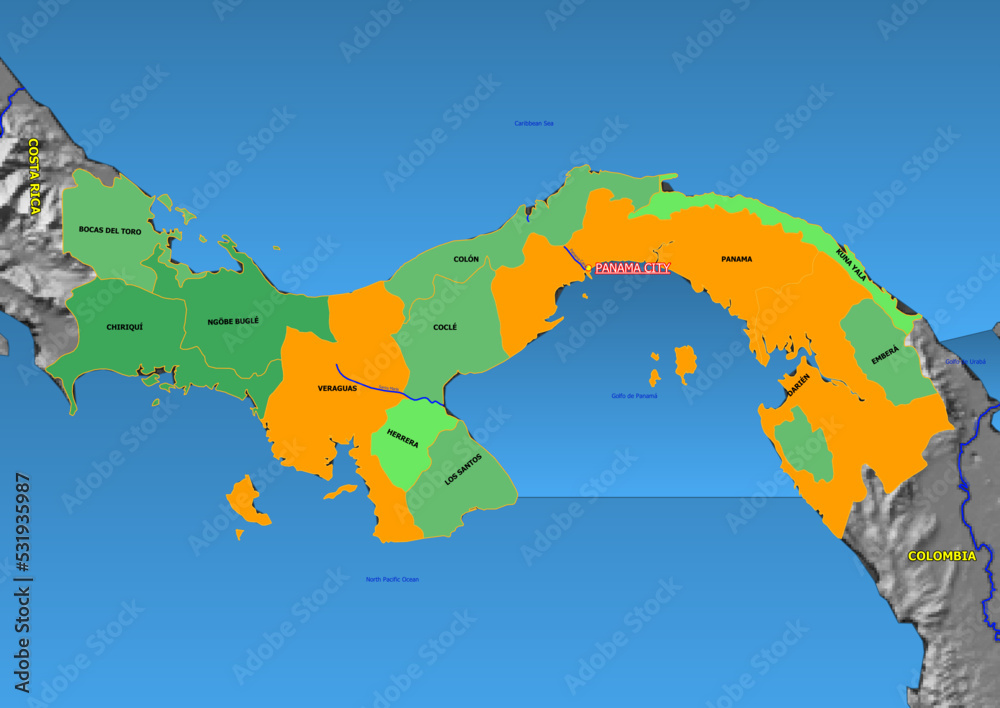 Administrative and political colored vector Map of Panama with ...