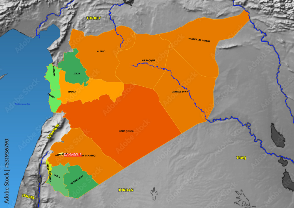 Administrative and political colored vector Map of Syria with colourful ...
