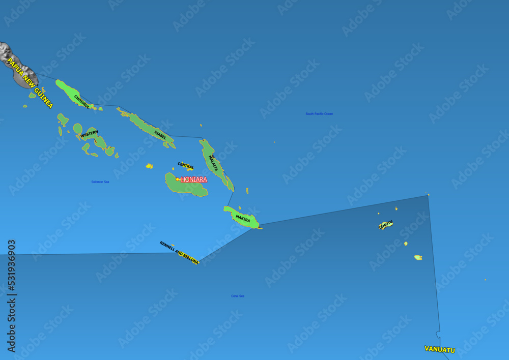 Administrative and political colored vector Map of Solomon Islands with ...