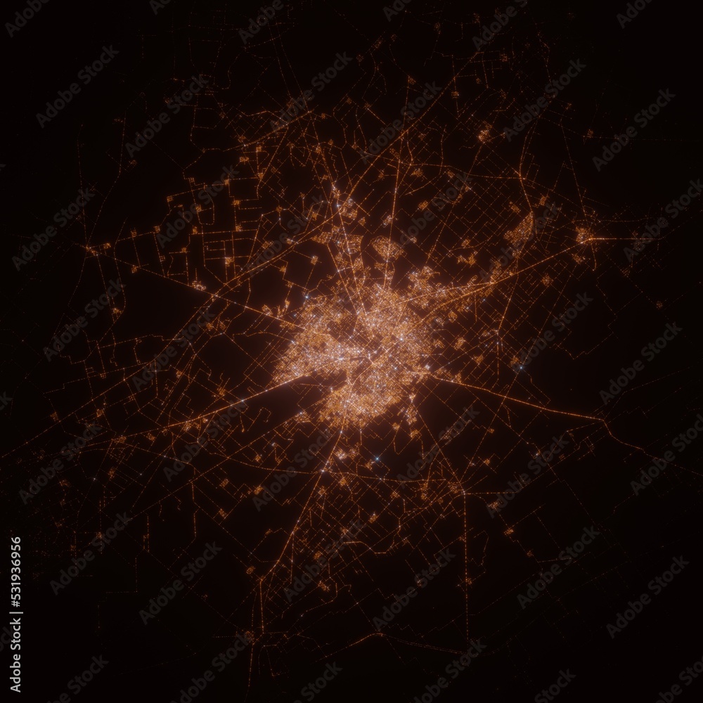 Faisalabad (Pakistan) street lights map. Satellite view on modern city ...