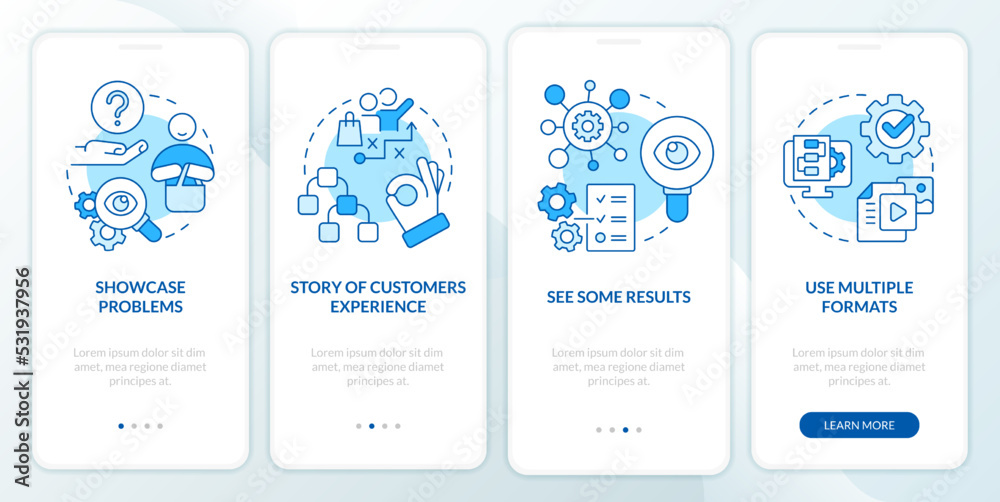 Elements of case study blue onboarding mobile app screen. Structure ...