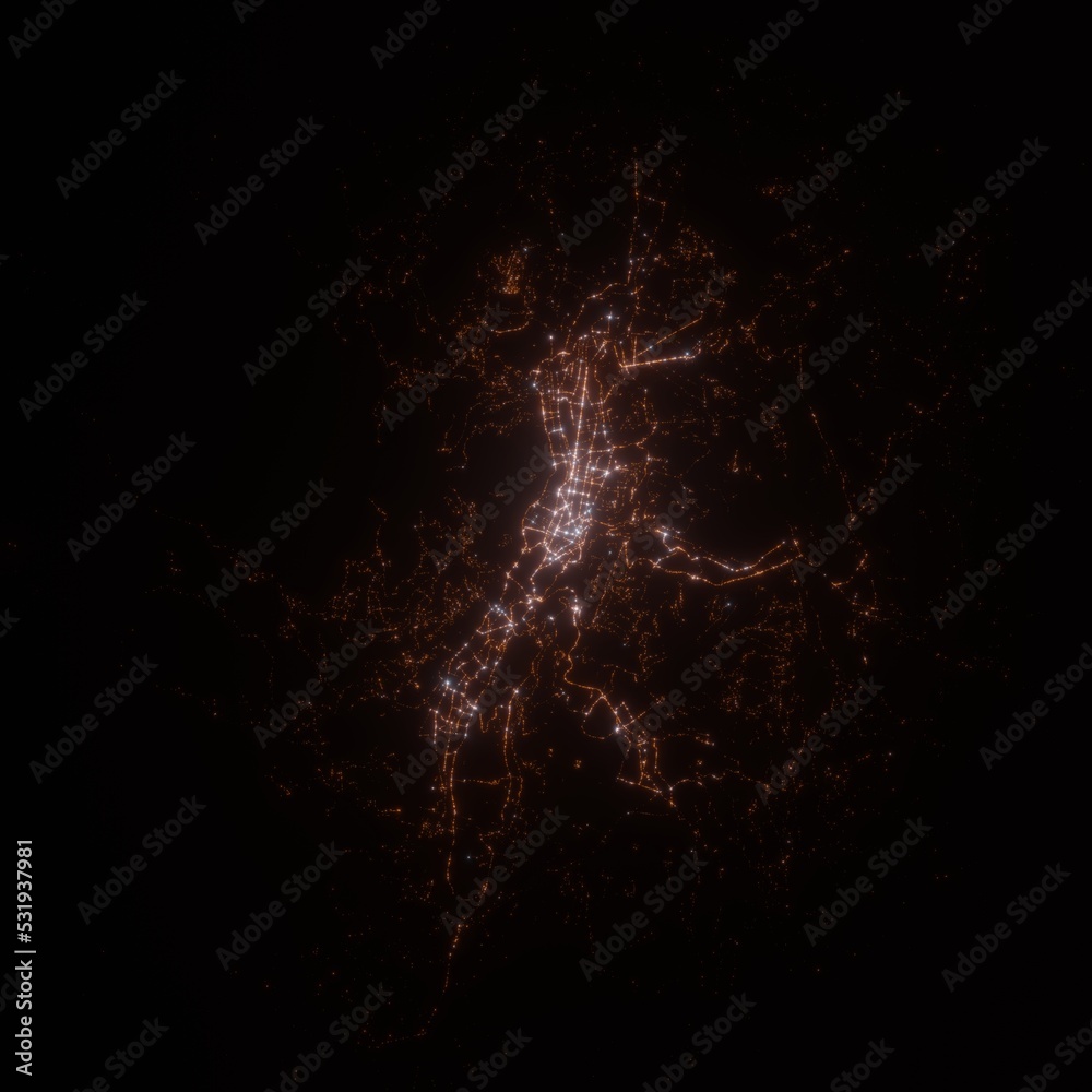 Quito (Ecuador) street lights map. Satellite view on modern city at ...