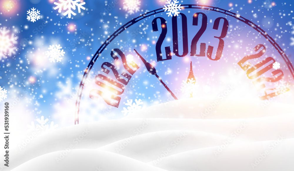Half hidden clock showing 2023 on blue background. Stock Vector | Adobe ...