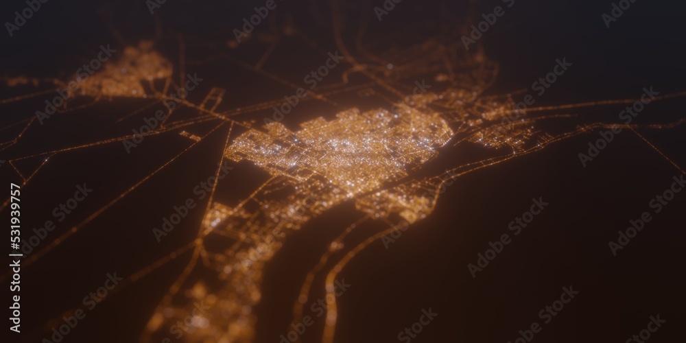 Street lights map of Basra (Iraq) with tilt-shift effect, view from ...