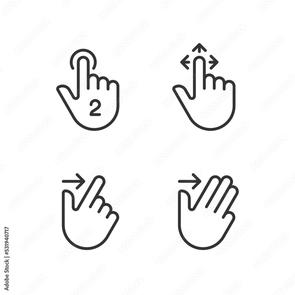Drag and swipe gestures pixel perfect linear icons set. Smartphone ... Drag and swipe gestures pixel perfect linear icons set. Smartphone ...