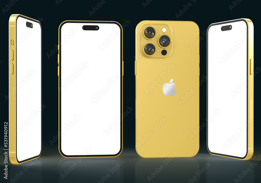 Realistic IPhone 14 Pro Max set with different angles with front and ...