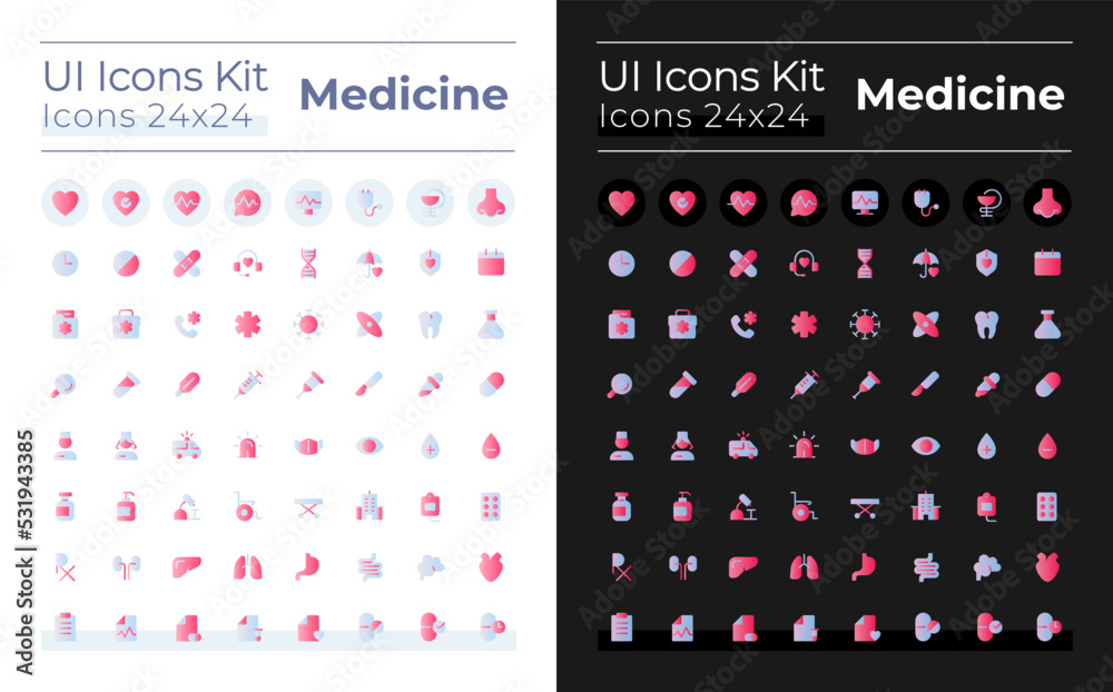 Medicine flat gradient two-color ui icons set for dark, light mode ...