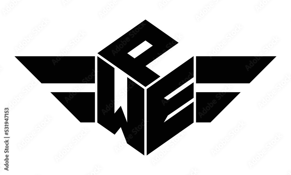 PWE three letter gaming logo in polygon cube shape logo design vector ...