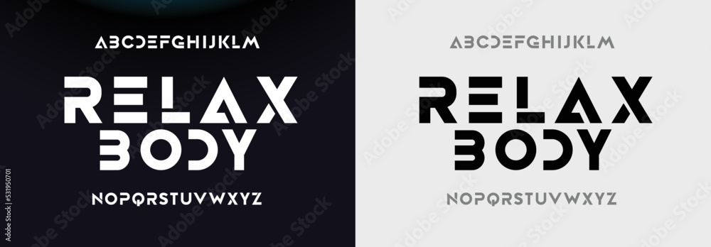RELAX BODY Sports minimal tech font letter set. Luxury vector typeface ...