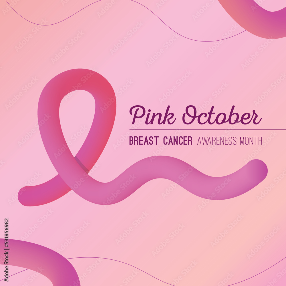 pink october ribbon grainy breast cancer awareness month template 3d ...