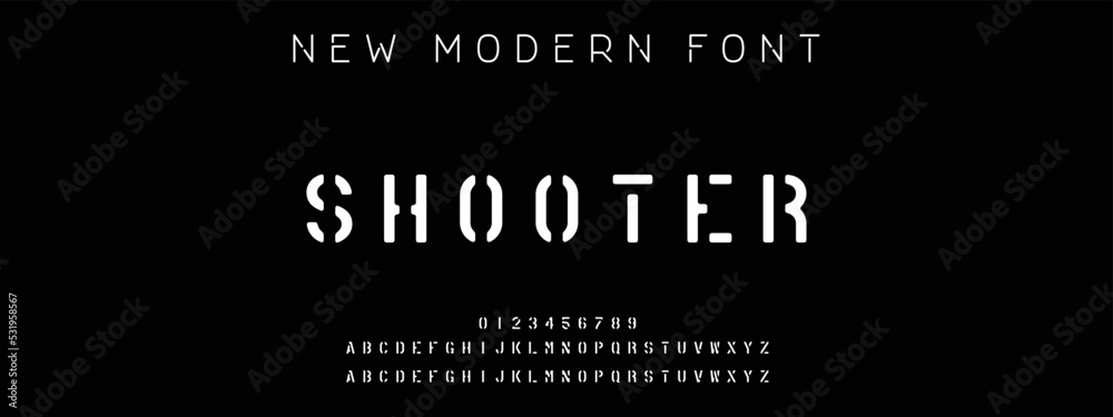 SHOOTER Sports minimal tech font letter set. Luxury vector typeface for ...