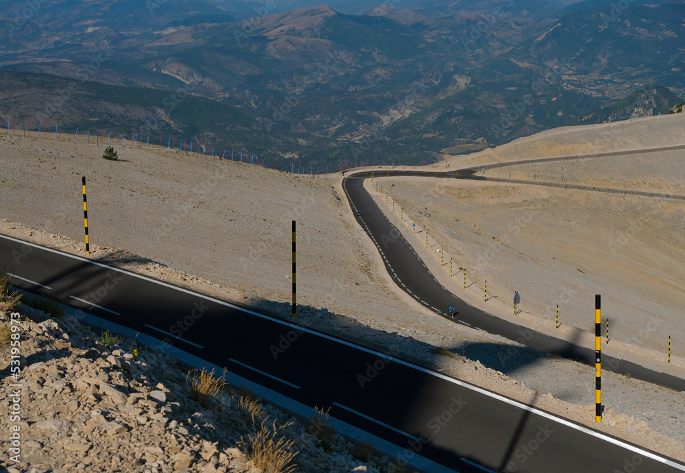 Road to Mont Ventoux, Provence, France. Mountain road marking. Shadow ...