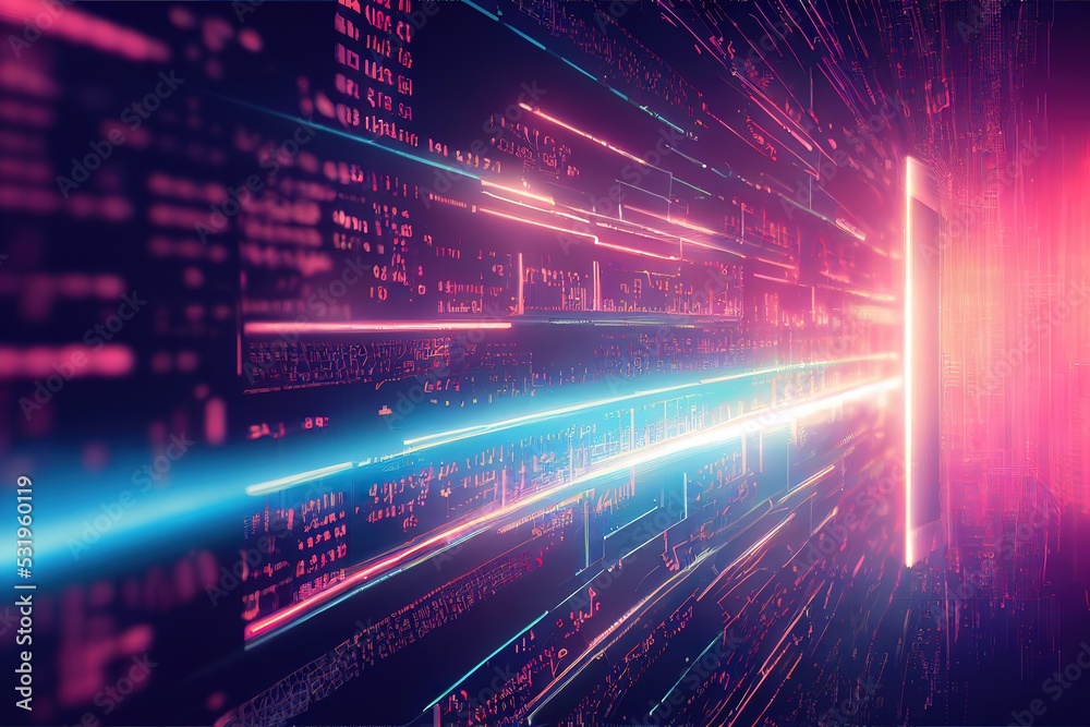 Futuristic data flow, data transfer technology. Cyberpunk, big data and ...