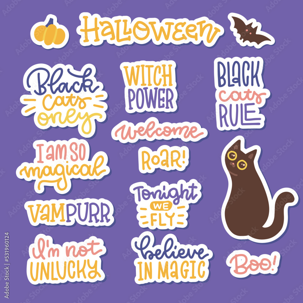letering quotes Halloween stickers set. Trendy Halloween sayings ...