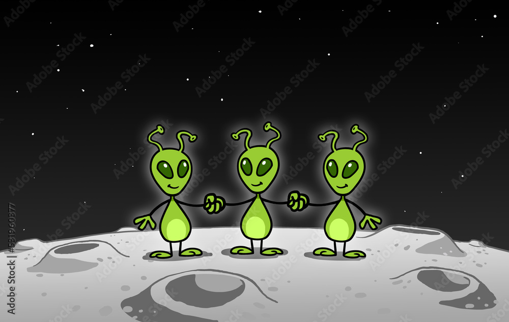 Three green martians as aliens on mars Stock Illustration | Adobe Stock