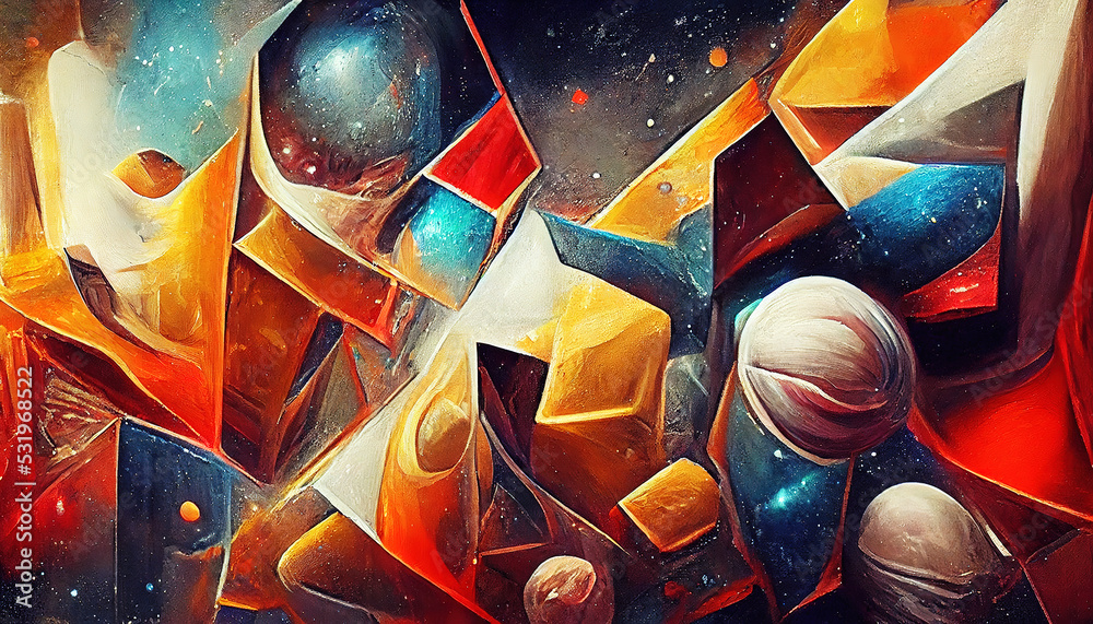Painting space in the style of futurism. Digital illustration Stock ...