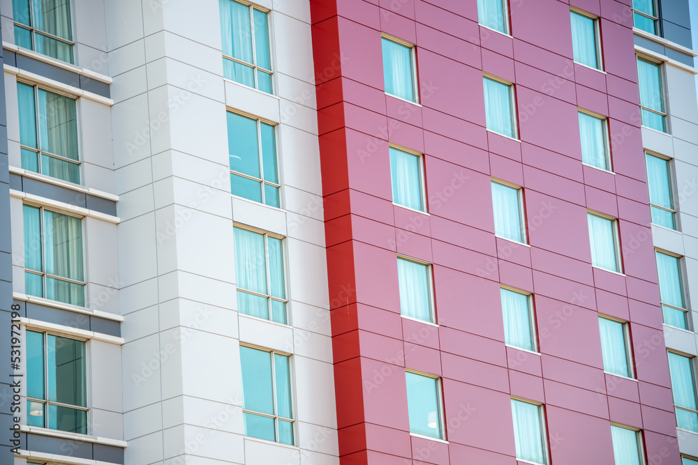 The exterior wall of a contemporary commercial style building with ...