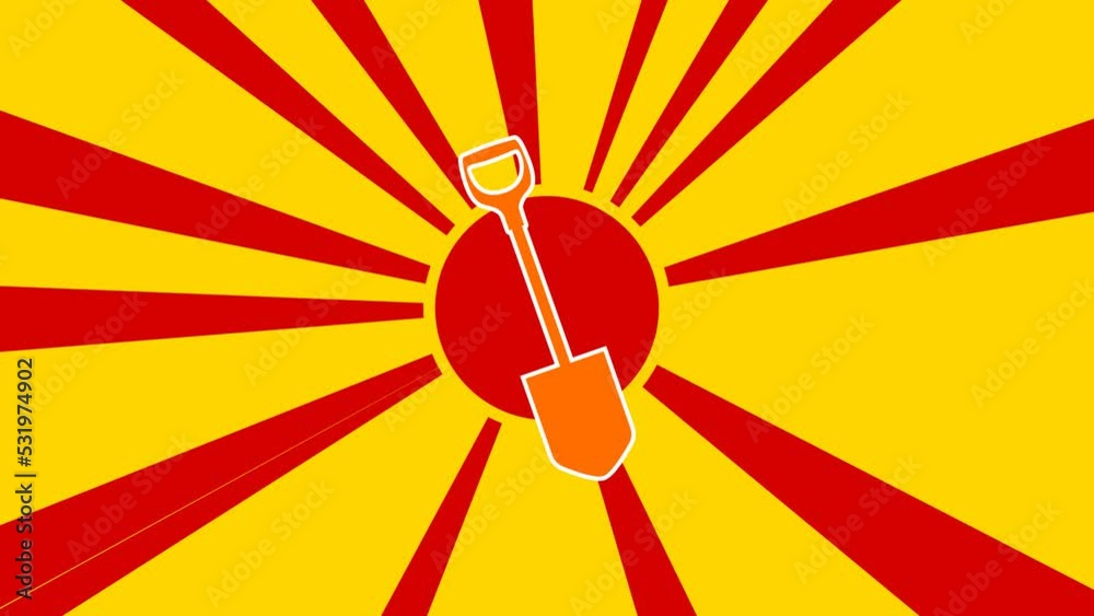 Shovel symbol on the background of animation from moving rays of the ...