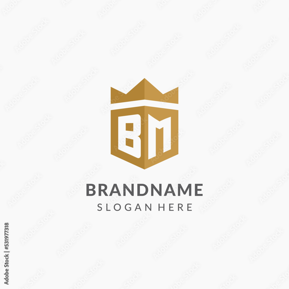 Initial letter BM logo with shield and crown style Stock Vector | Adobe ...