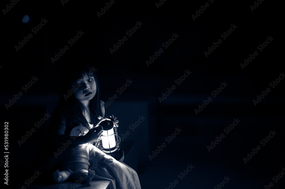 sad child ghost at night,Halloween Festival concept,Friday 13th,Horror ...