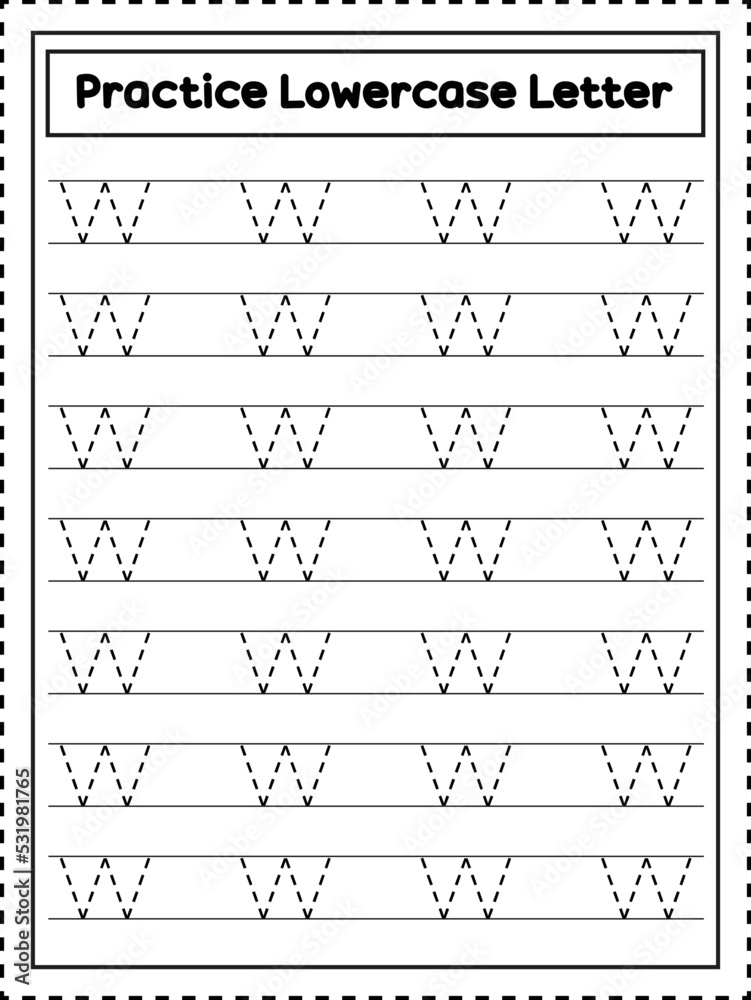 ABC Alphabet Letter Tracing. Lowercase letter w. Handwriting practice ...