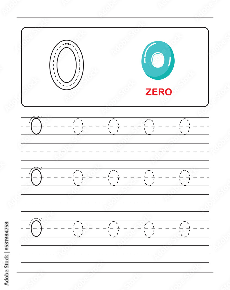 Numbers tracing worksheet with illustrations. Number 0 Stock Vector ...