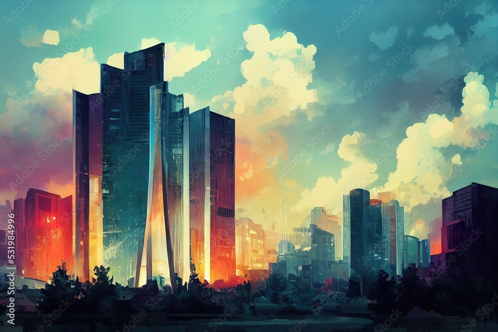 2d stylised painting like illustration of Fort-de-France abstract city ...